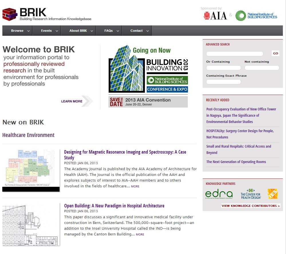 AIA and NIBS Launch the Building Research Information Knowledgebase