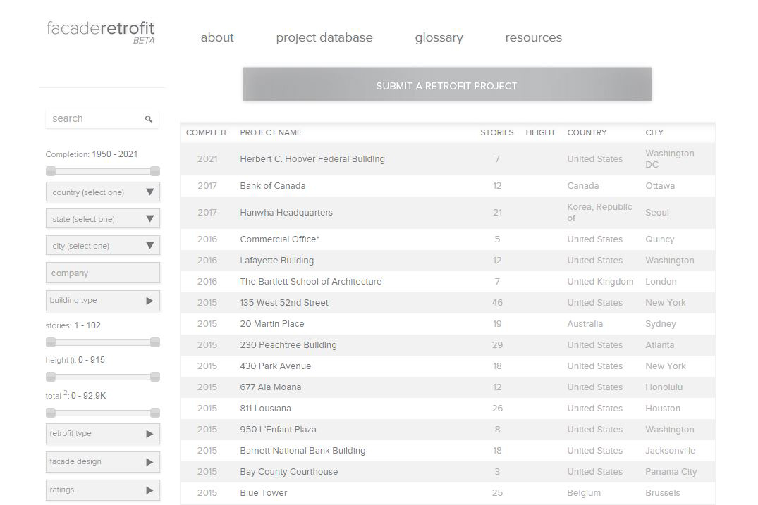 New Buildings Database Focuses on Façade Retrofits