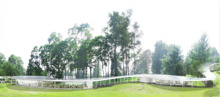 River Building Flows on Rolling Landscape of Grace Farms