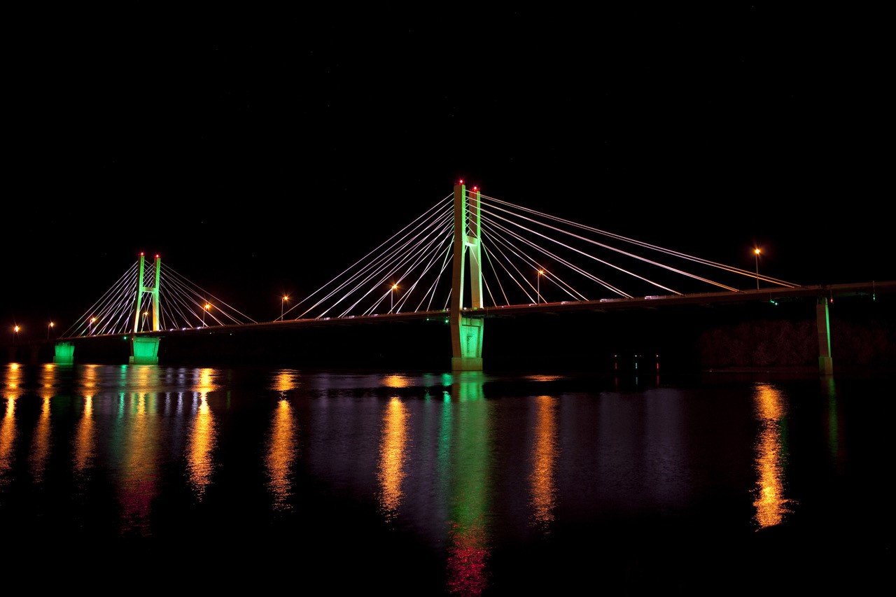 The Bayview Bridge on the Mississippi River Shines at Night